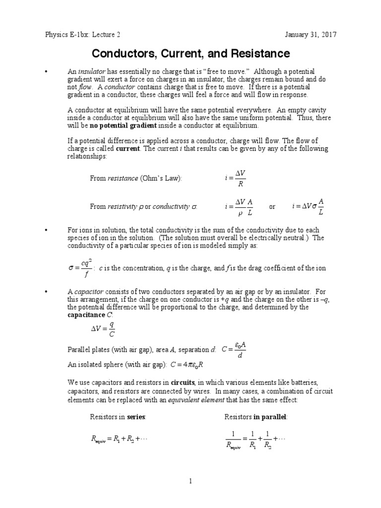 Conductors, Current, and Resistance Explained | PDF | Electrical ...