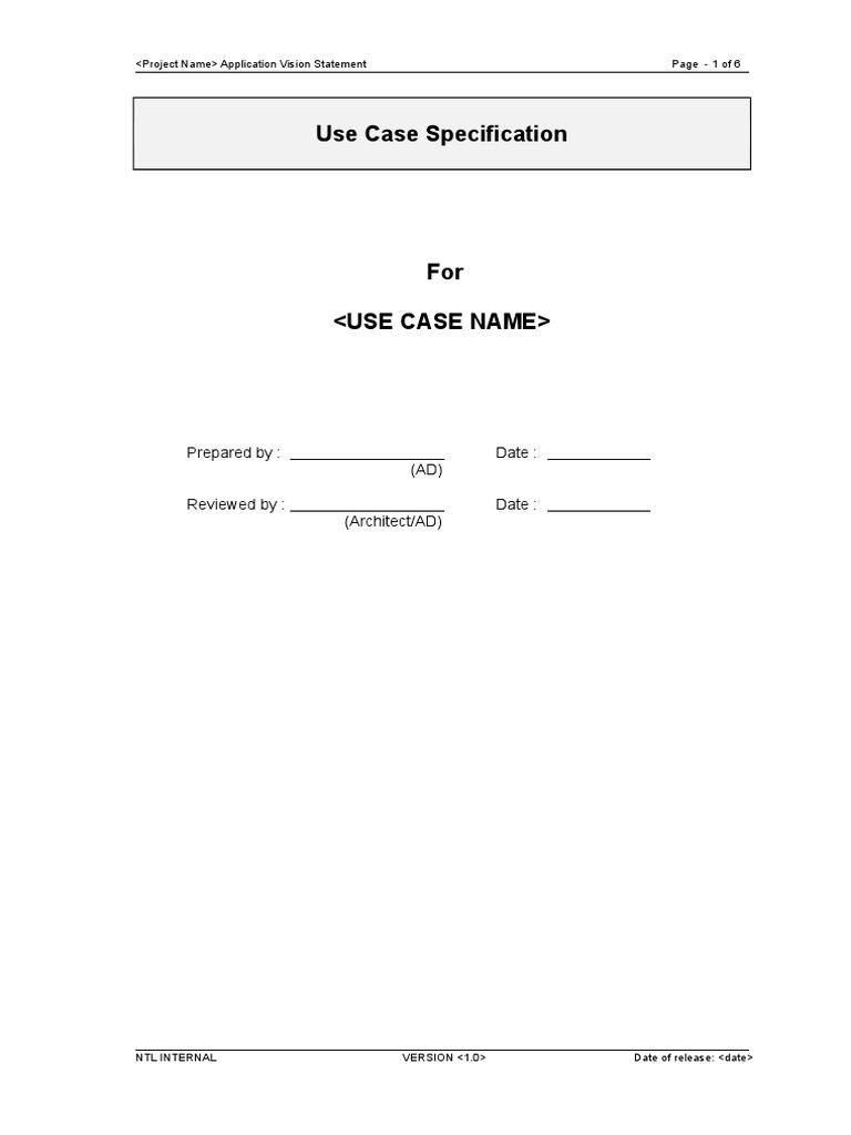 Use Case Specification: Prepared By: Date: (AD) Reviewed By: Date ...