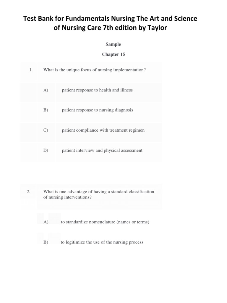 Test Bank For Fundamentals Nursing The Art and Science of Nursing Care ...