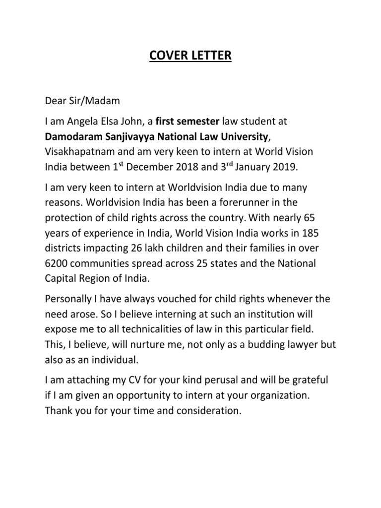 Cover Letter: Damodaram Sanjivayya National Law University | PDF