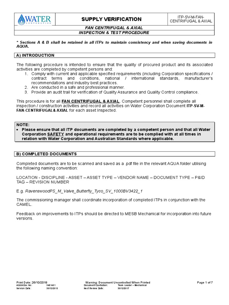 Fan Inspection and Test Procedure | PDF | Specification (Technical ...