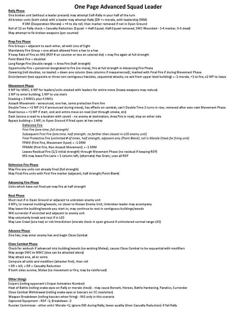 One Page Advanced Squad Leader | PDF | Conflicts | Military Science