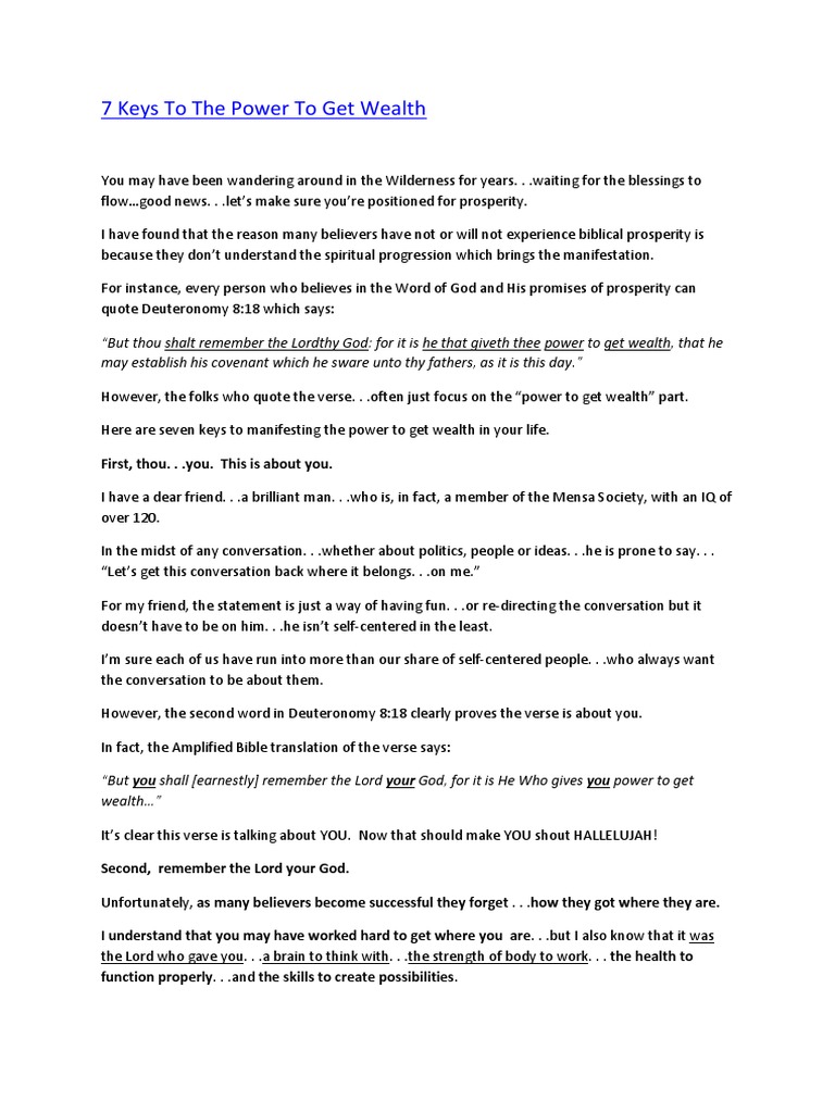 7 Keys To Power To Get Wealth | PDF | Covenant (Biblical) | God The Father