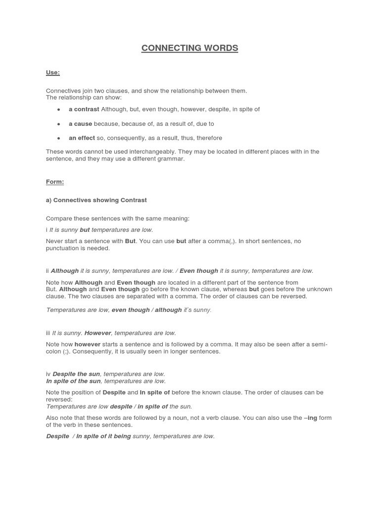 Connecting Words | PDF | Sentence (Linguistics) | Comma
