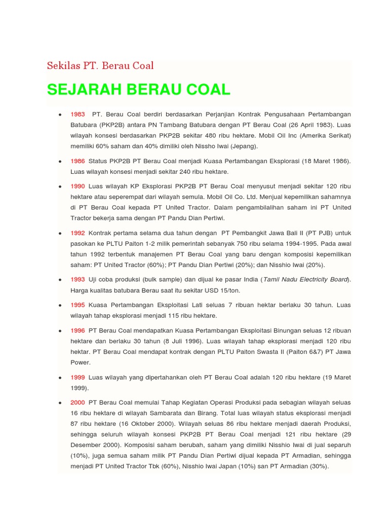 Sekilas PT Berau Coal | PDF
