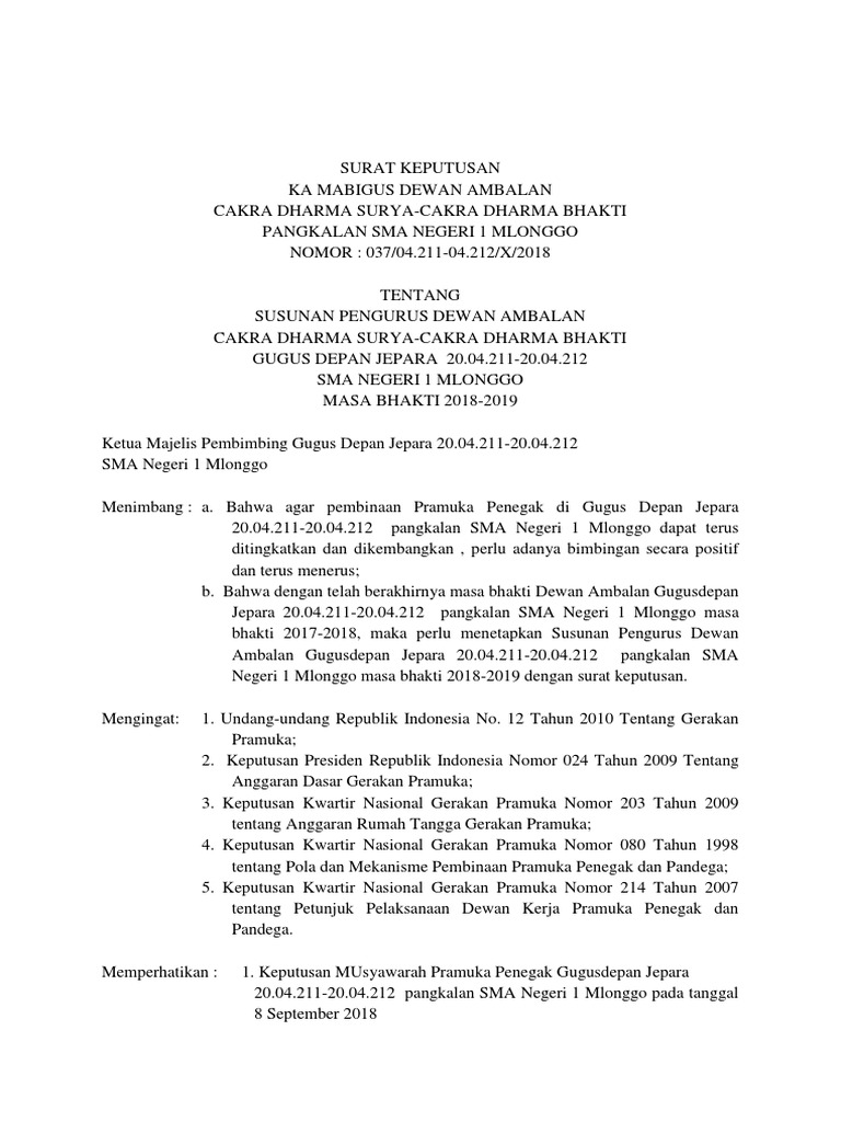 Surat Keputusan Dewan Ambalan 2018 | PDF