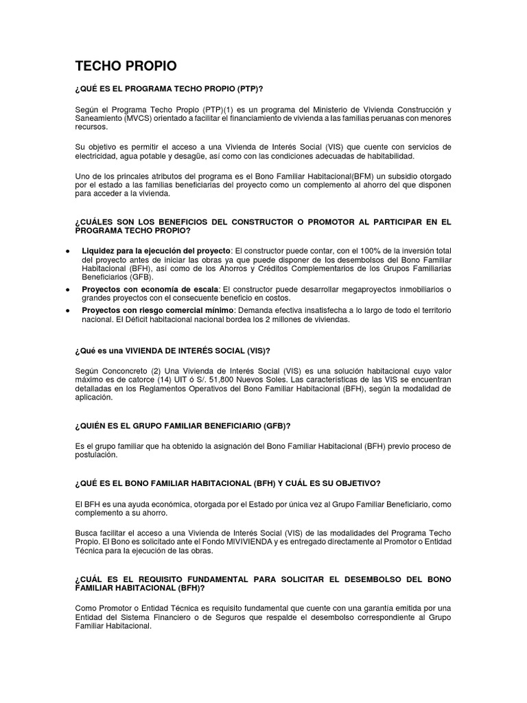 Techo Propio | PDF | Economias | Finanzas (general)