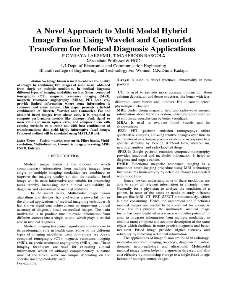 A Novel Approach To Multi Modal Hybrid Image Fusion Using Wavelet and Contourlet Transform For ...