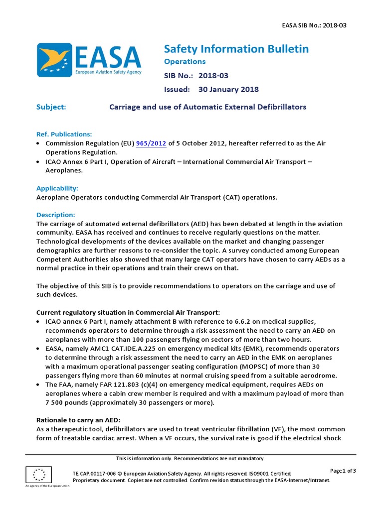 Easa Sib 2018-03 1 | PDF | Cardiac Arrest | Cardiopulmonary Resuscitation