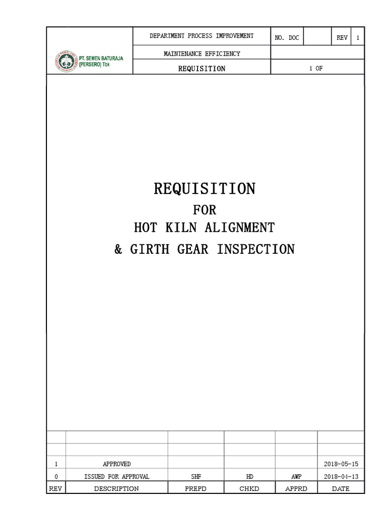 Requisition for Hot Kiln Alignment and Girth Gear Inspection at PT ...