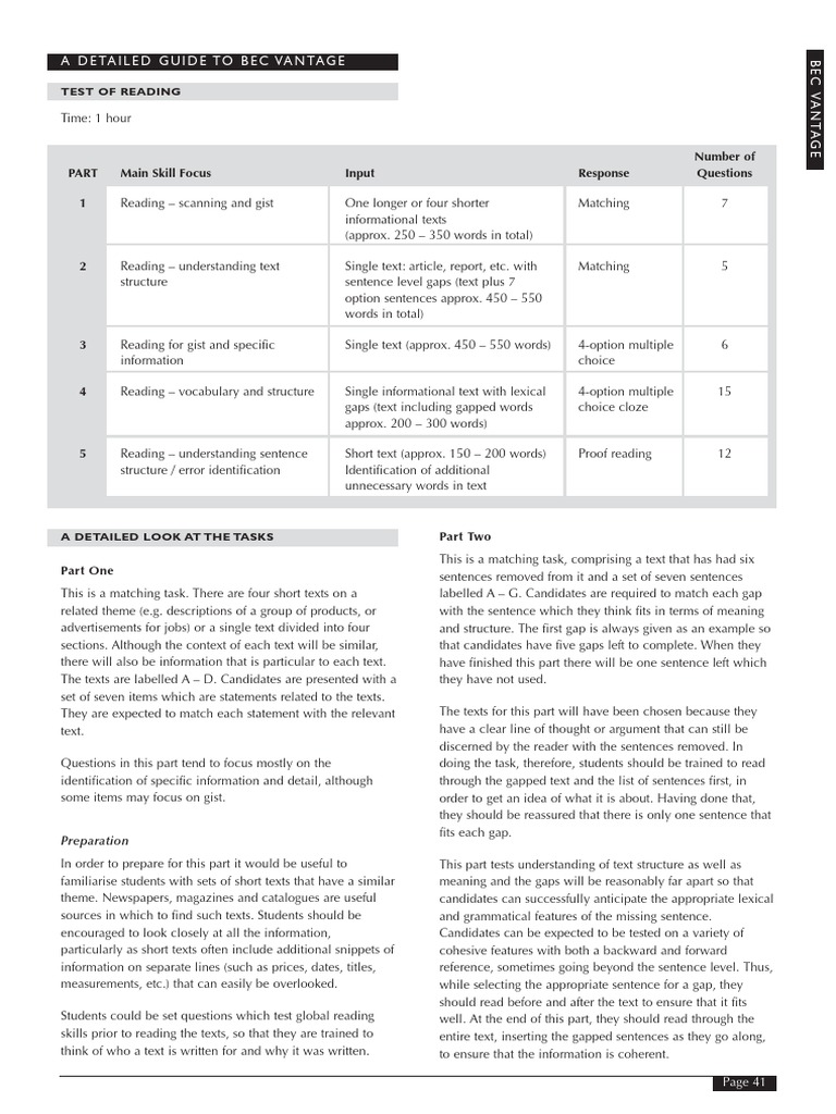 A Detailed Guide To Bec Vantage: Number of Main Skill Focus Input ...