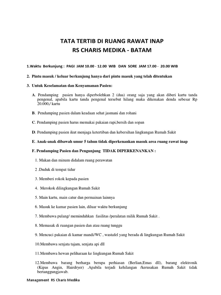 Tata Tertib Di Ruang Rawat Inap | PDF