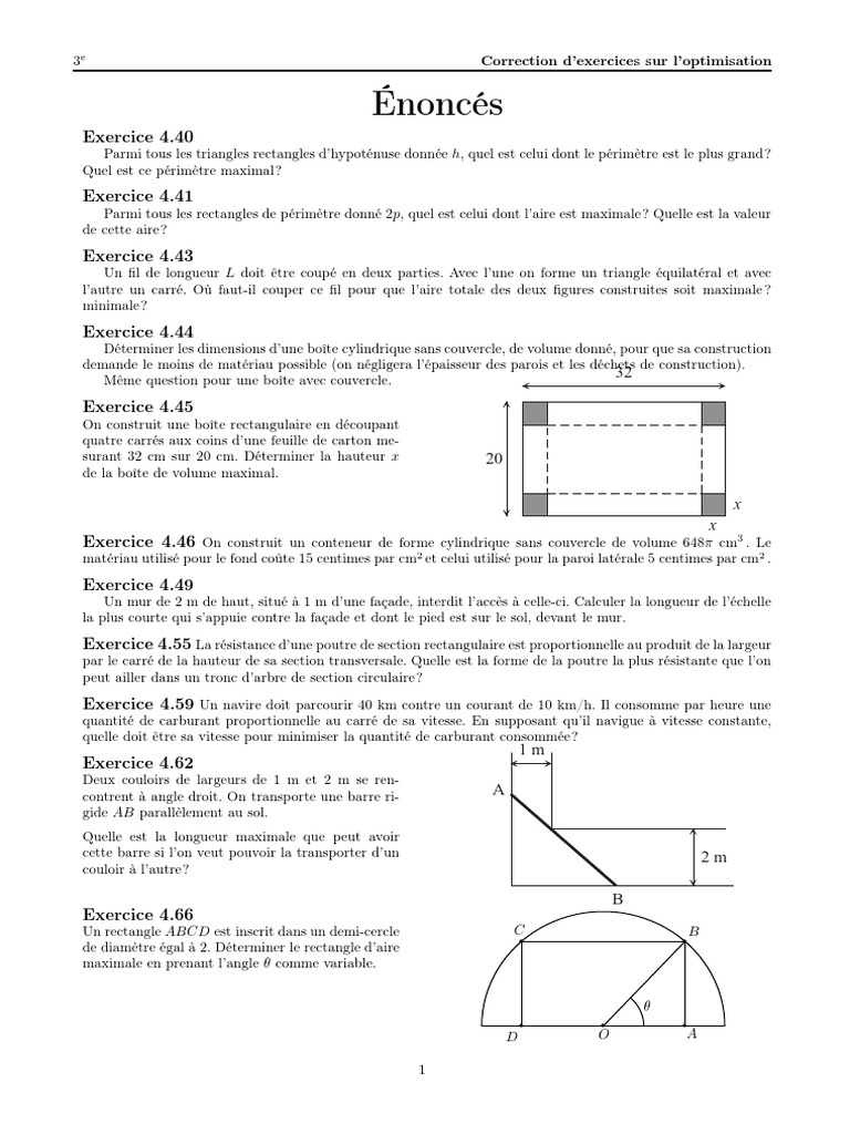 Exercices corrigés sur l'optimisation | PDF | Zone | Géométrie