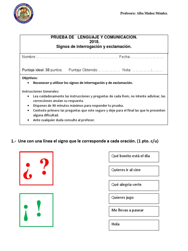 Prueba Signos de Interrogación y Exclamación