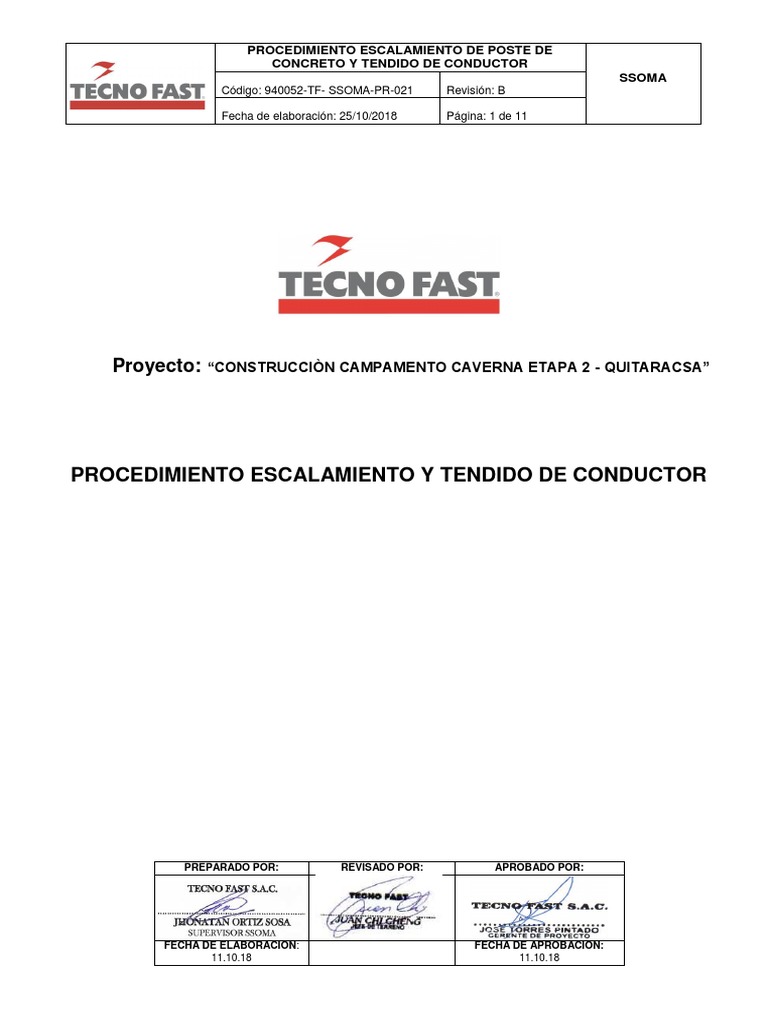 940052-TF-SSOMA-PR-021 Escalamiento y Tendido de Conductor | PDF | Aluminio | Teléfonos móviles