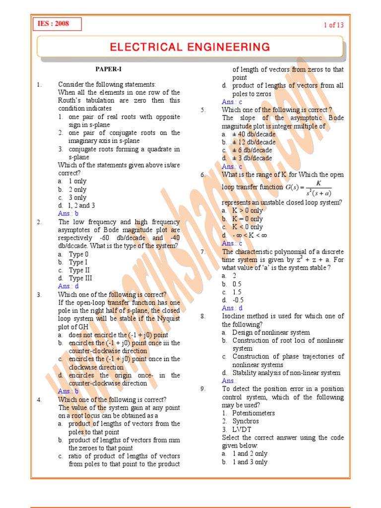 Routh's Stability and Control Systems Exam Guide | PDF | Waves | Capacitor