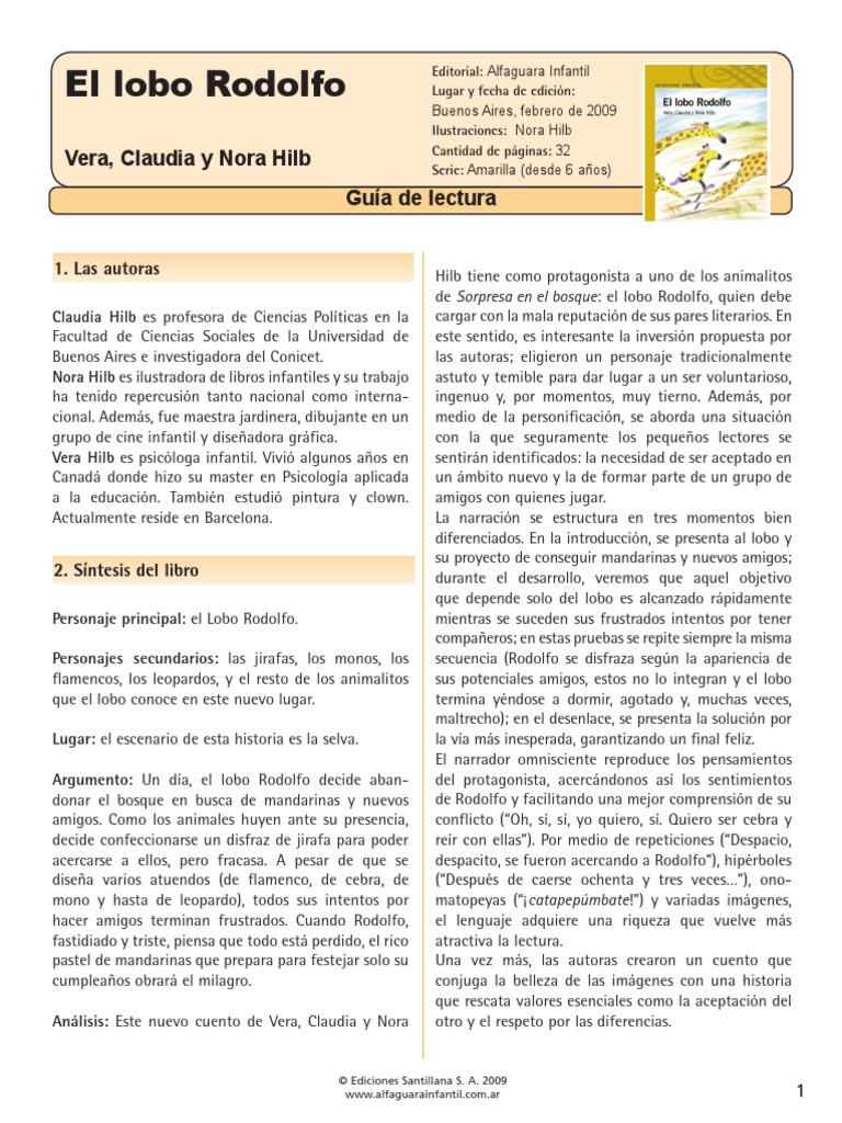 Guia Actividades Lobo Rodolfo PDF | PDF | Lobo gris | Lectura (proceso)