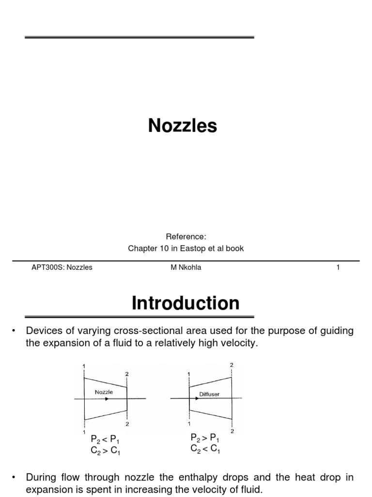 Nozzles: Reference: Chapter 10 in Eastop Et Al Book | PDF | Nozzle | Gases