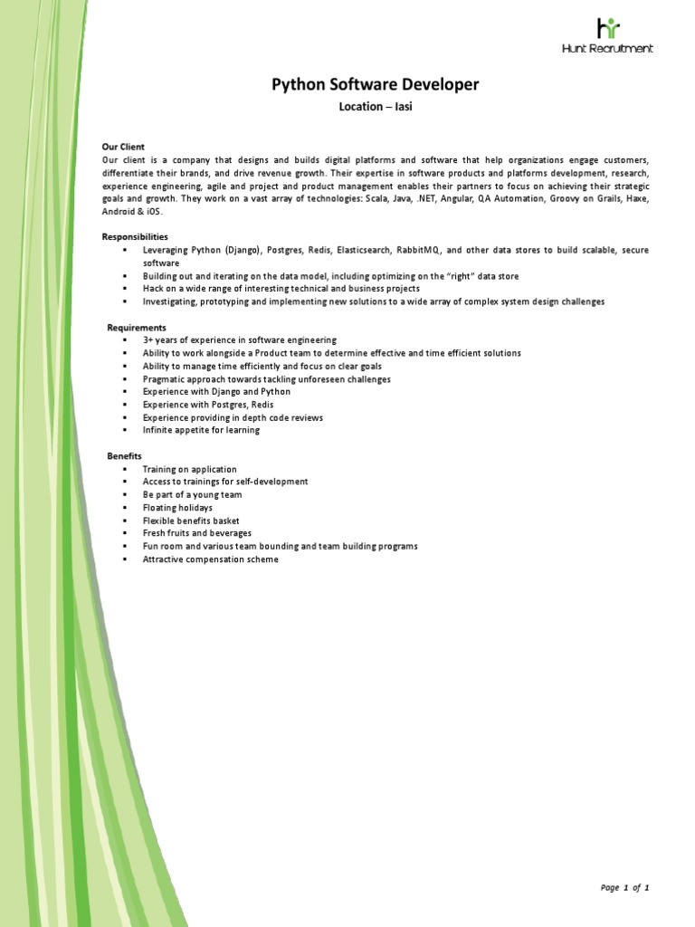 Python Software Developer: Location - Iasi | PDF