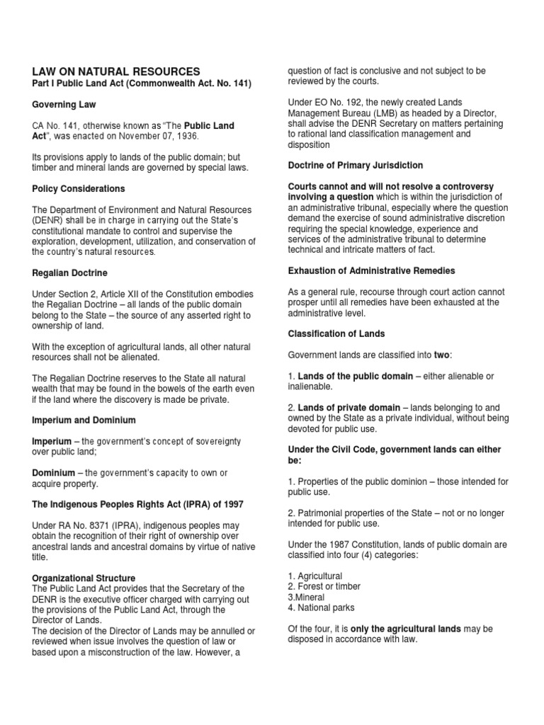 Law On Natural Resources Reviewer | PDF | Real Property | Mining