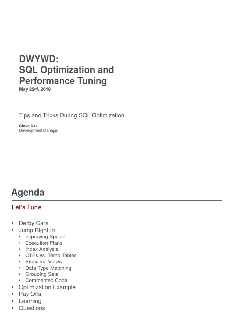 SQL Optimization Tips and Techniques | PDF | Database Index | Program ...