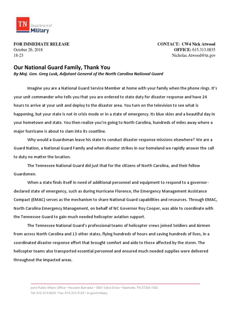 18-23 Tag Ncarng Thank You Letter | PDF | National Guard Of The United ...