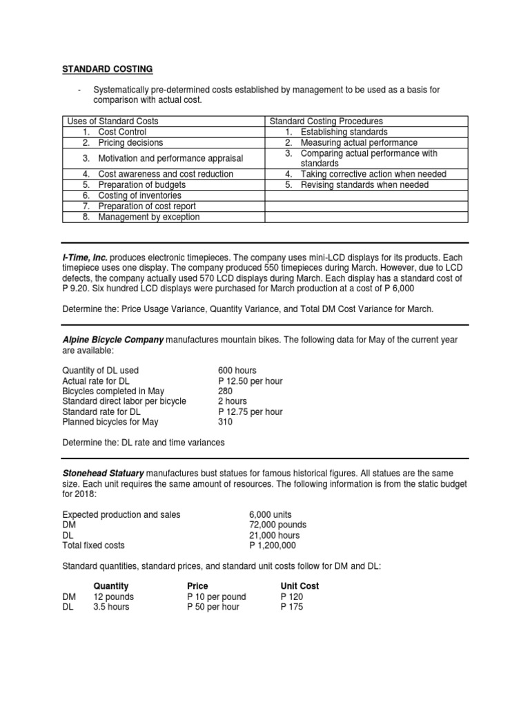 STANDARD COSTING Materials Labor | PDF | Cost Accounting | Business