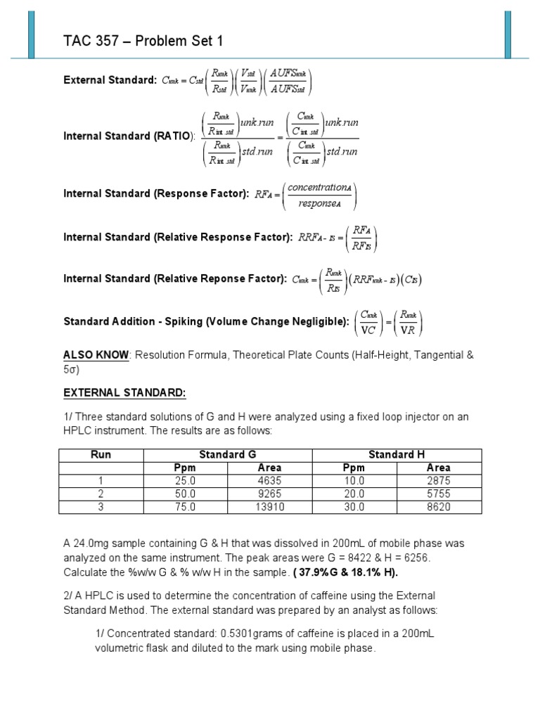 TAC 357 - Problem Set 1 PDF | PDF | Solution | High Performance Liquid ...