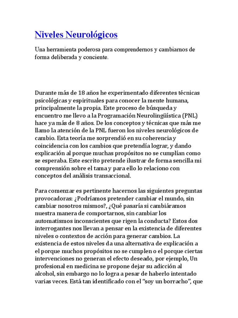 Niveles Neurológicos | PDF | Comportamiento | Sicología Niveles Neurológicos | PDF | Comportamiento | Sicología