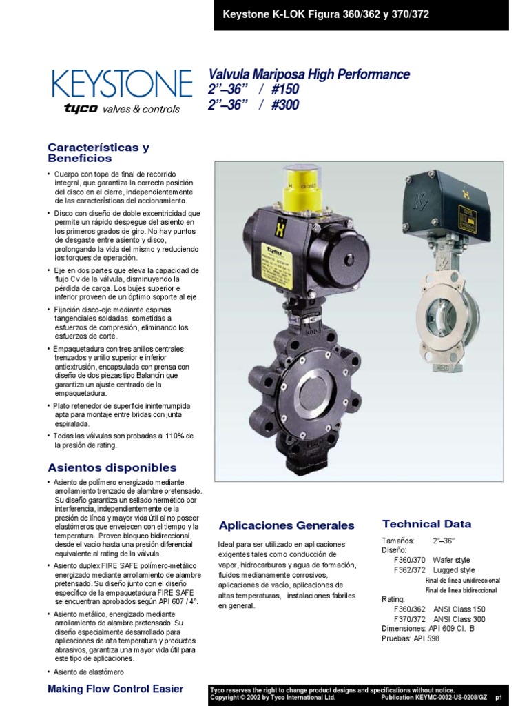 Keystone KLOK 360 370 HP Butterfly Valve SP | PDF | Acero | Acero ...
