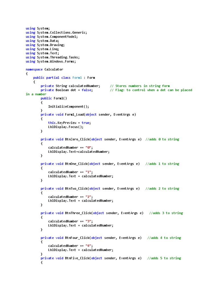 Calculator C# | PDF | C Sharp (Programming Language) | Software