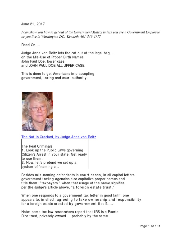 Mis Use of Proper Birth Names Anna Von Reitz02 | PDF | Trust Law ...