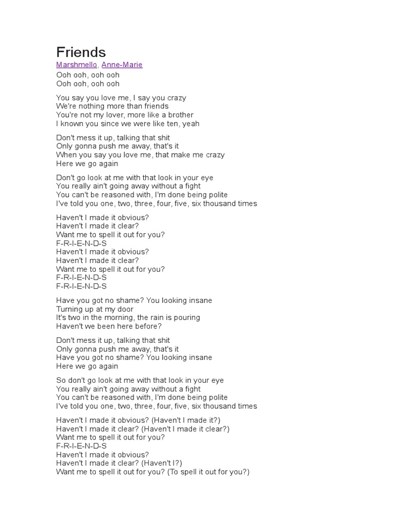 Letra Cancion Friends | PDF