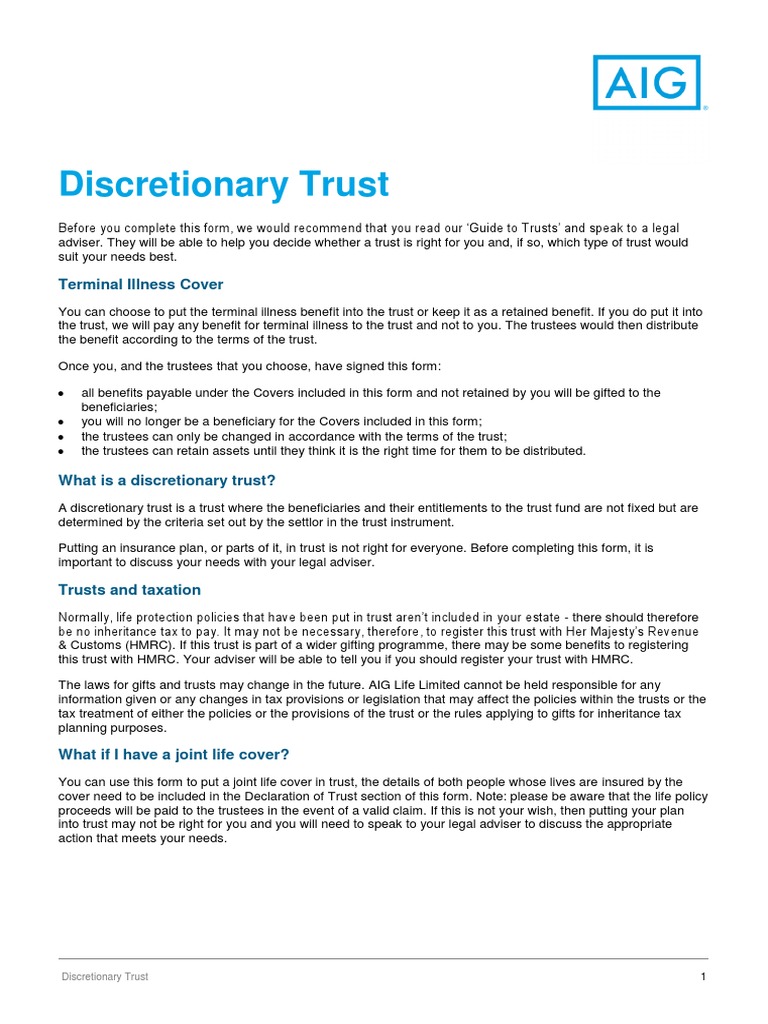 Discretionary Trust Form | PDF | Trust Law | Trustee
