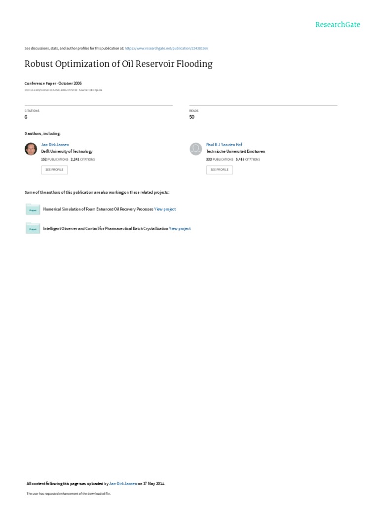 Robust Optimization of Oil Reservoir Flooding, Van Essen Et Al, 2006, 7 ...