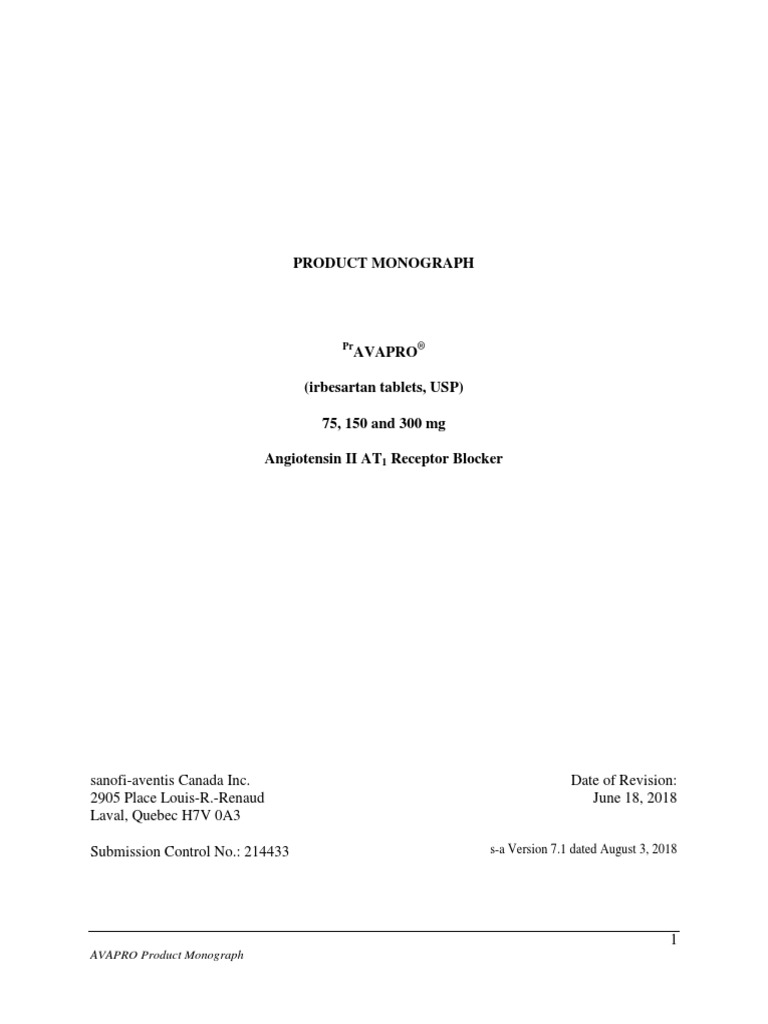 Avapro | PDF | Renal Function | Medical Specialties