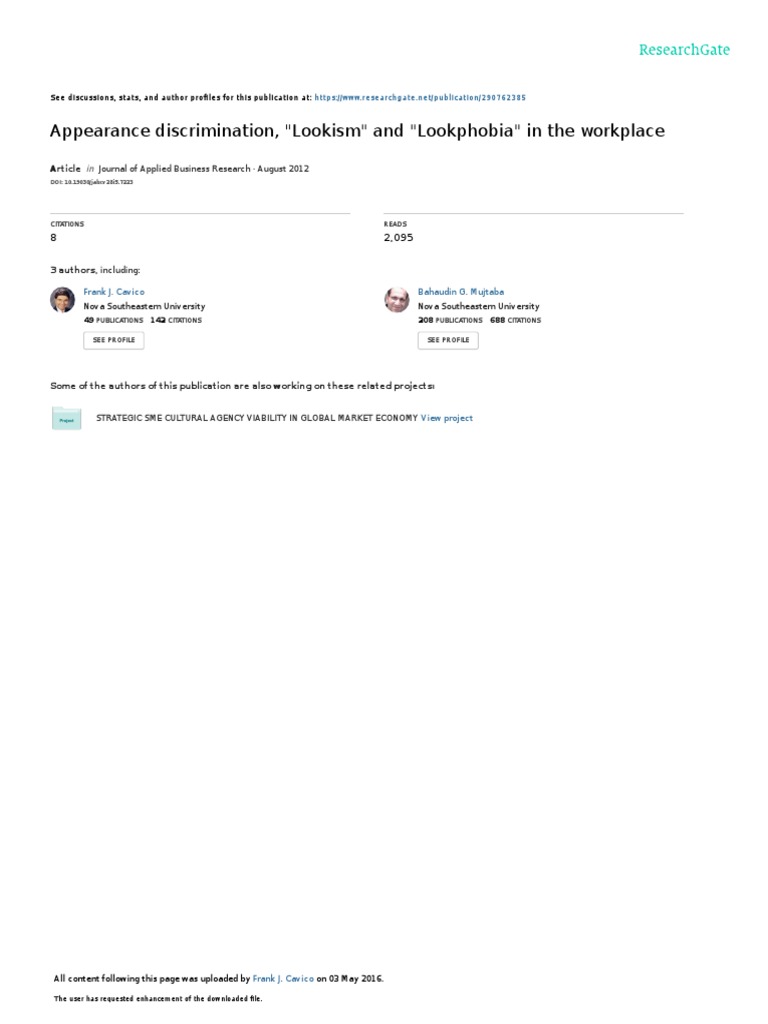 Appearance Discrimination Lookism and Lookphobia I | PDF | Disparate ...