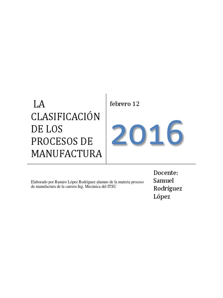 La Clasificación de Los Procesos de Manufactura | PDF | Revestimiento | Residuos