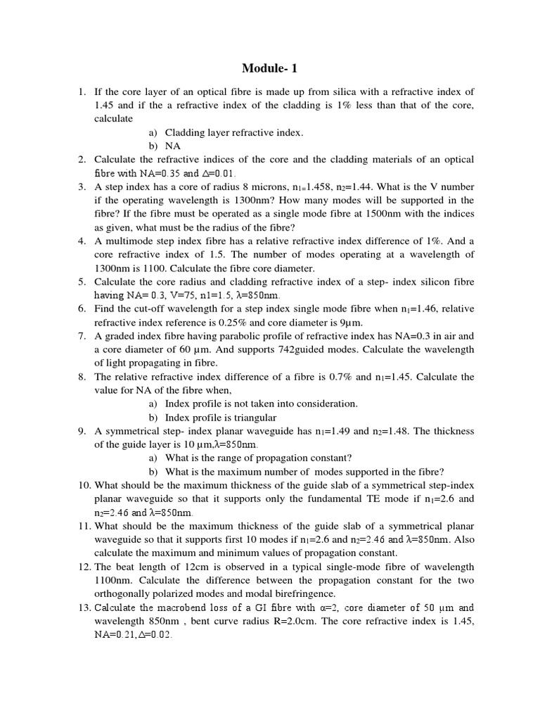 Mod I Problems Pdf Dispersion Optics Optical Fiber