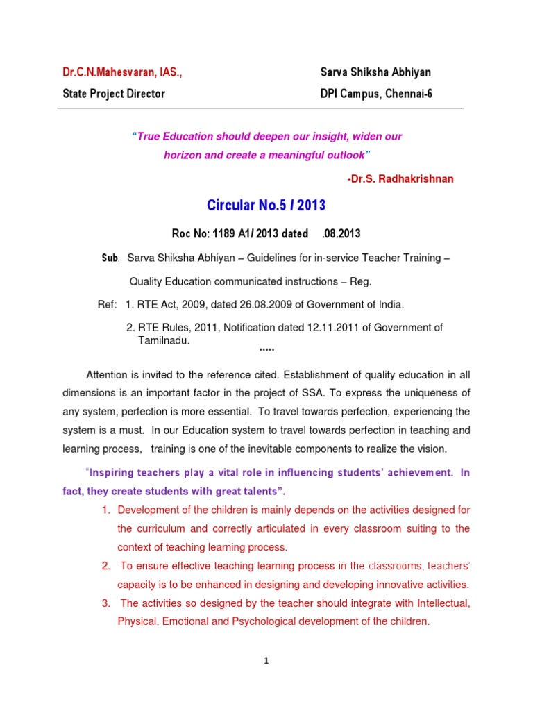 Circular No 5 Training Circular 26.08.2013 | PDF | Teacher Education ...