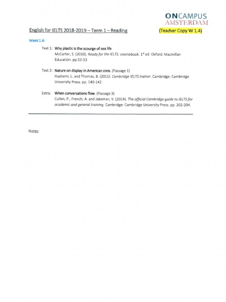 TC 1.4 - English For IELTS 2018-2019 Reading Booklet | PDF