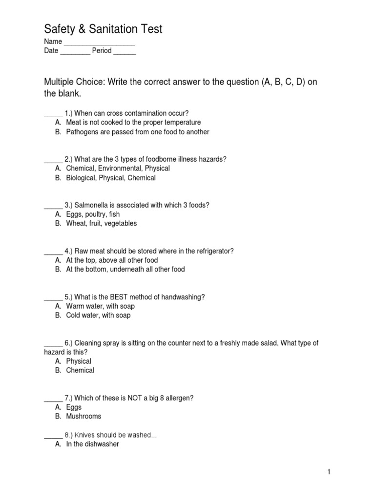 Safety Sanitation Test Modified | PDF | Foodborne Illness | Foods