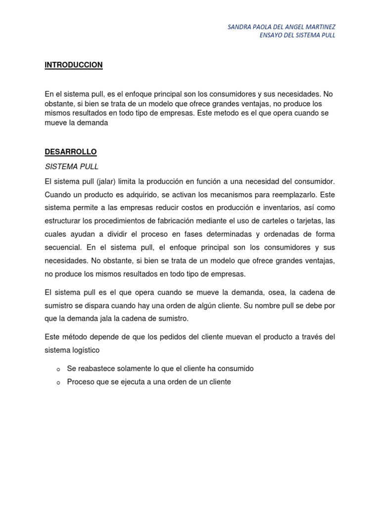 Ensayo sobre el Sistema Pull en Producción | PDF | Procesos de negocio ...