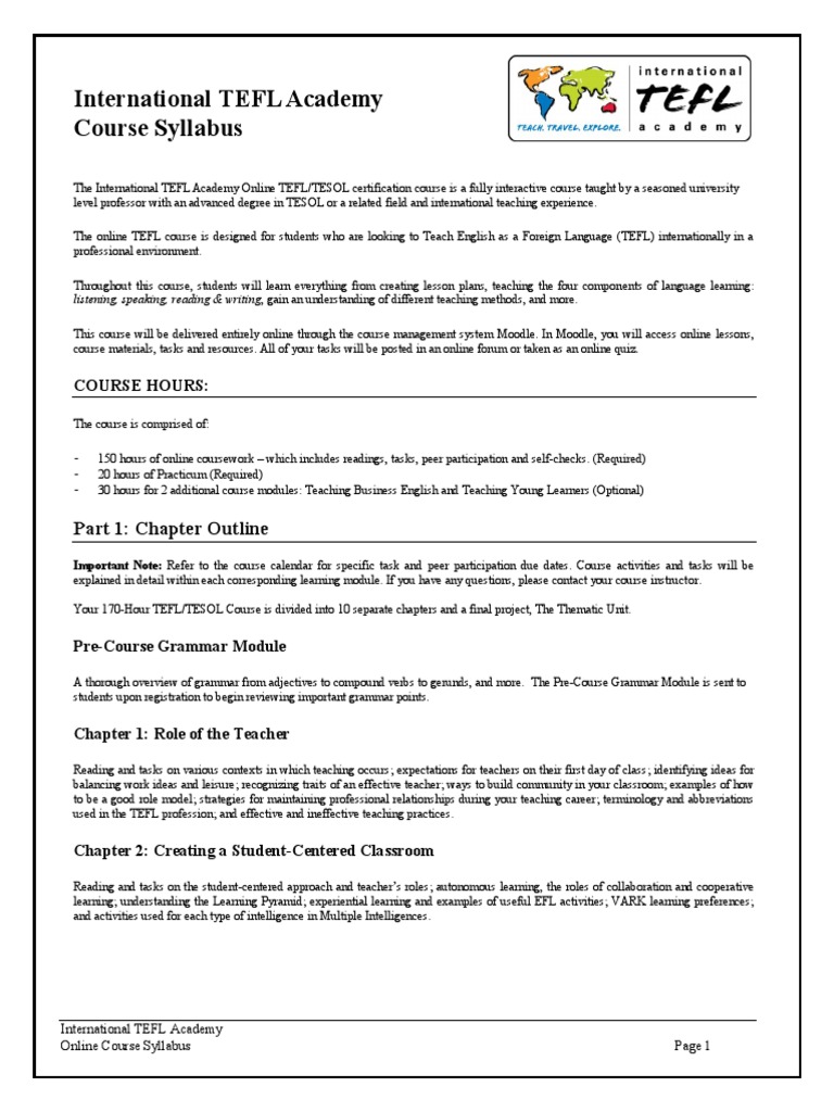 International TEFL Academy Course Syllabus | PDF | English As A Second ...