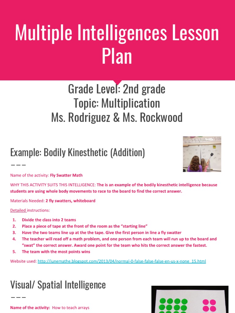 Multiple Intelligences Lesson Plan: Grade Level: 2nd Grade Topic ...