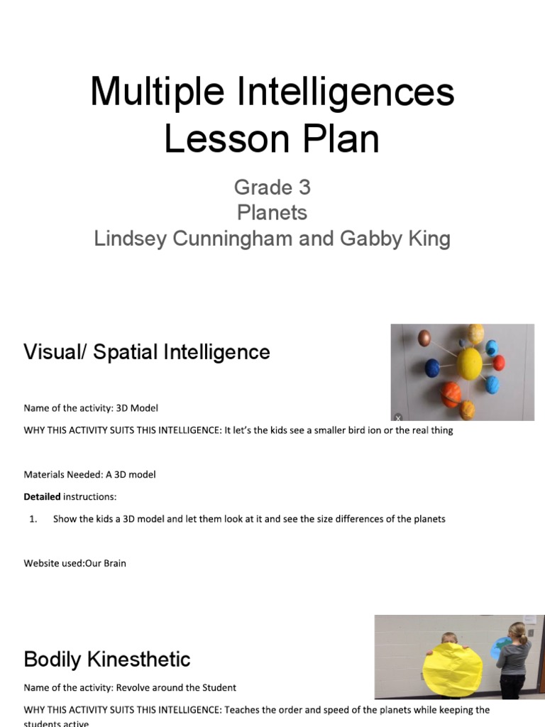 Multiple Intelligences Lesson Plan Student Outline | PDF