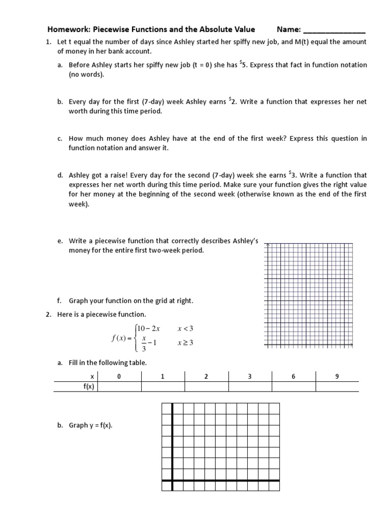 HW - Piecewise Functions and The Absolute Value | PDF