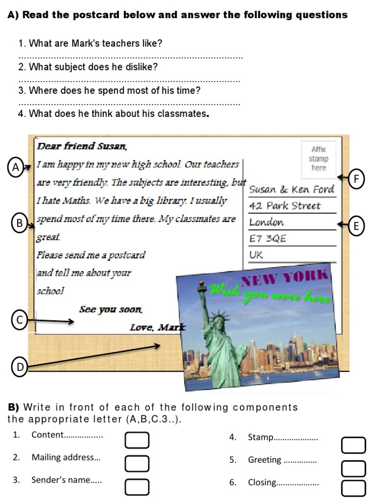 1st Bac Writing Postcard | PDF