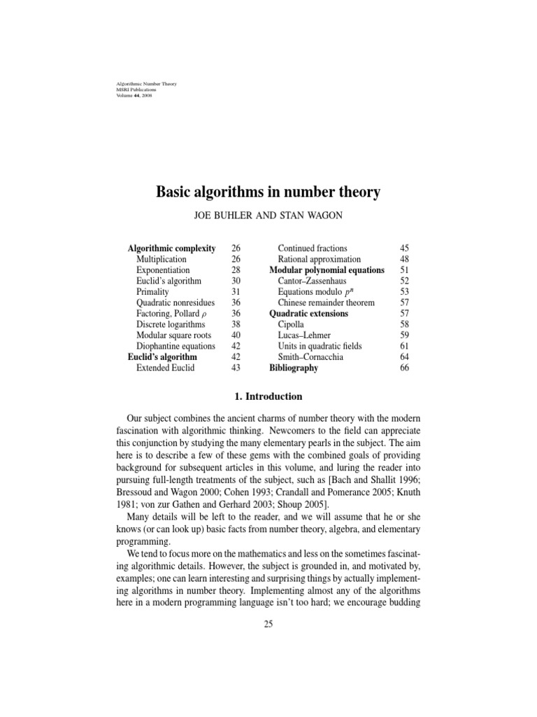 Basic Algorithms in Number Theory | PDF | Prime Number | Time Complexity