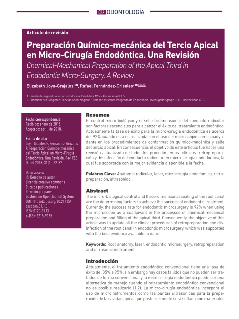 Preparación Del Tercio Apical en Microcirugía Endodontica | PDF ...